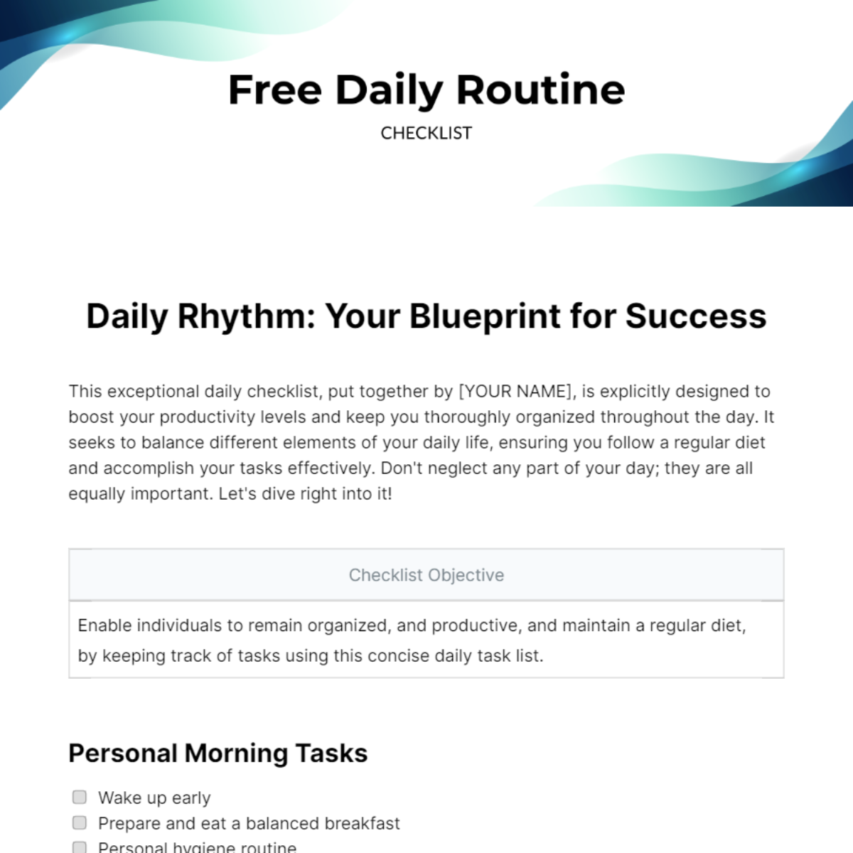 Daily Routine Checklist Template Edit Online Download Example 