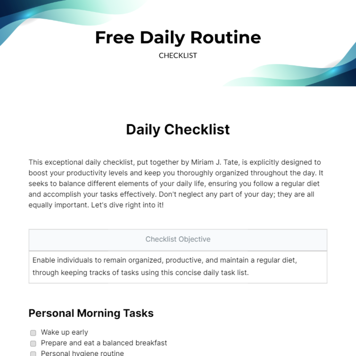 Daily Routine Checklist - Edit Online & Download Example