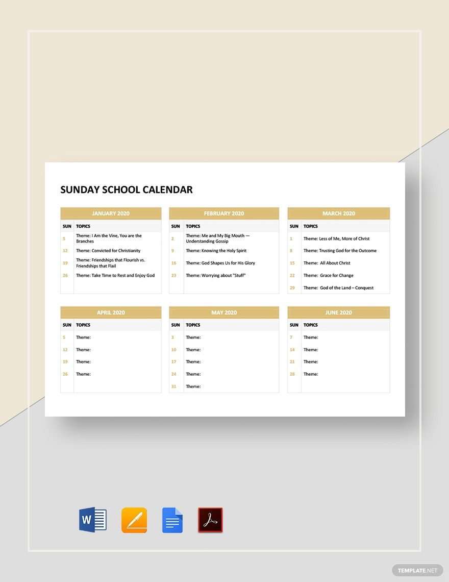 Sunday School Calendar Template Download In Word Google Docs PDF 