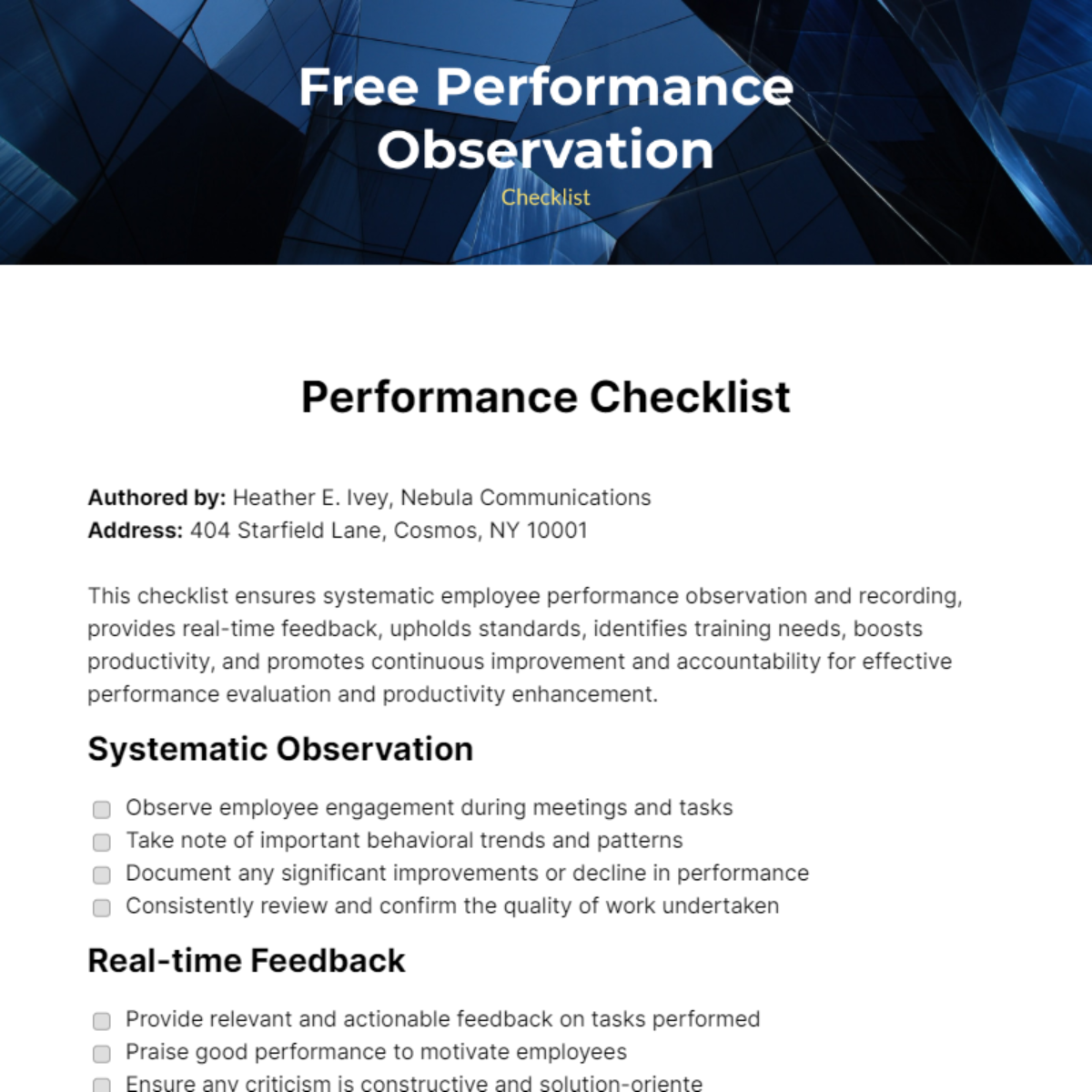 Performance Observation Checklist Template - Edit Online & Download ...