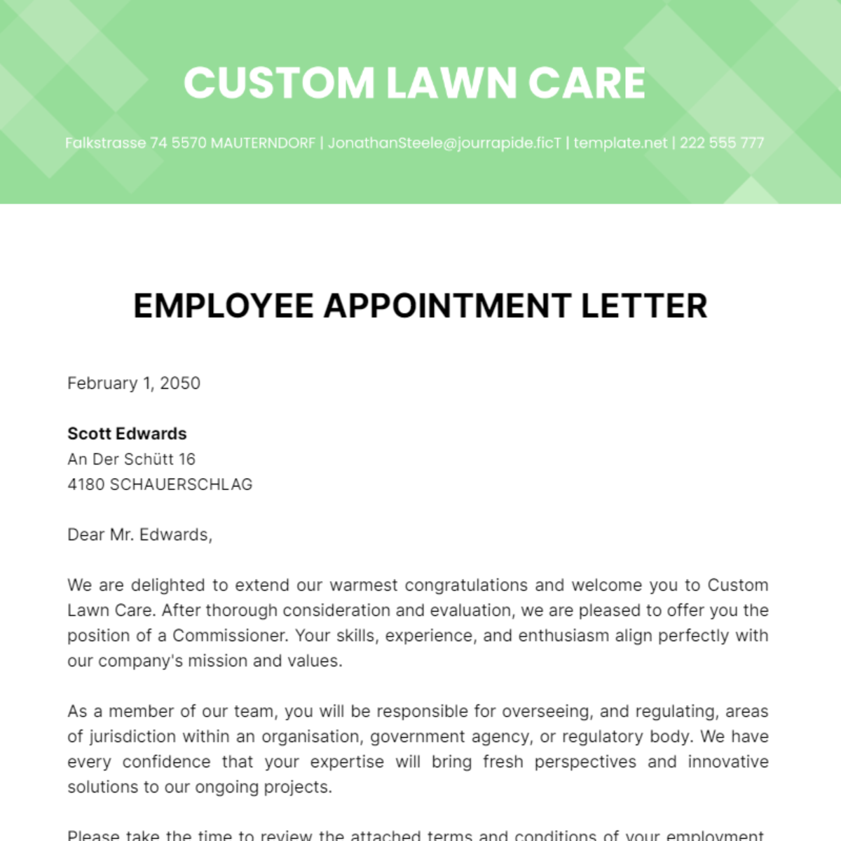 Free Employee Appointment Letter - Edit Online & Download | Template.net