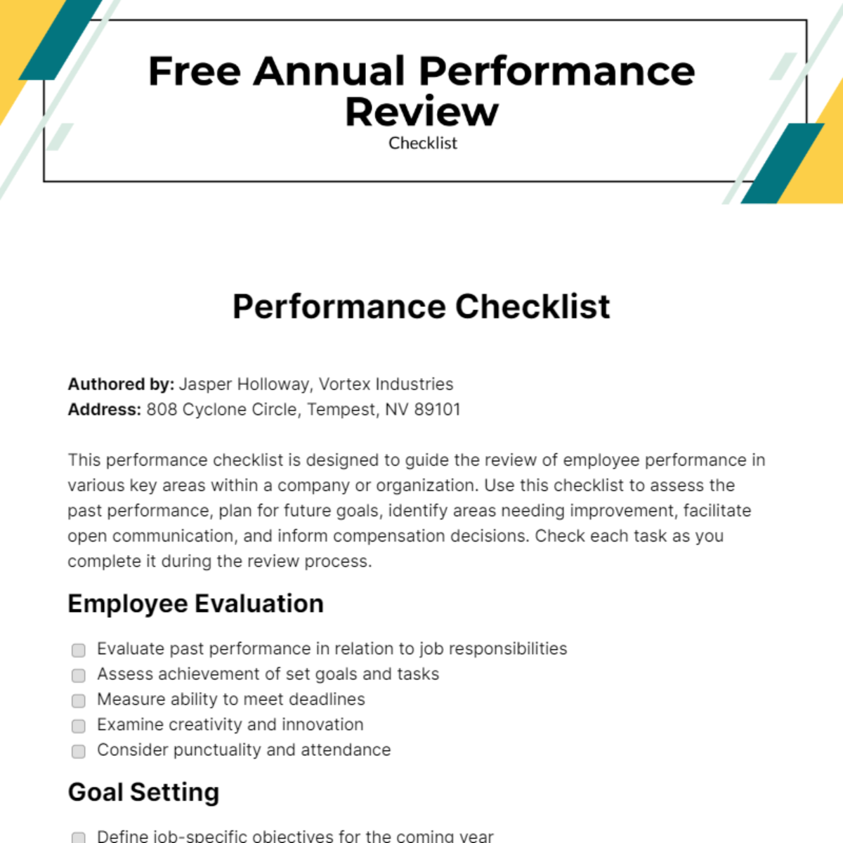 Annual Performance Review Checklist Template Edit Online Download