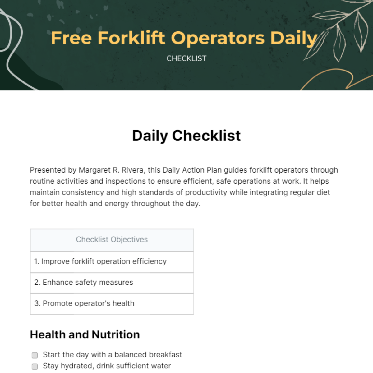 Forklift Operators Daily Checklist - Edit Online & Download Example