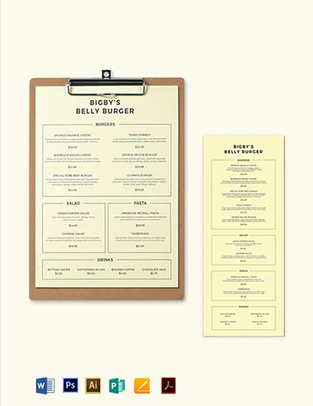 Basic Burger Menu Template - Illustrator, InDesign, Word, Apple Pages ...