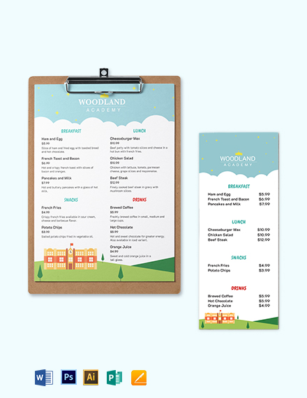 School Menu - 22+ Free Design Templates in Word, PSD, EPS