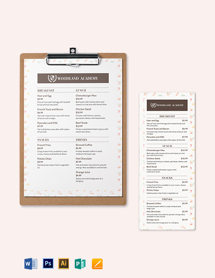 School Menu - 28+ Free Templates in PSD, PDF, Word, AI