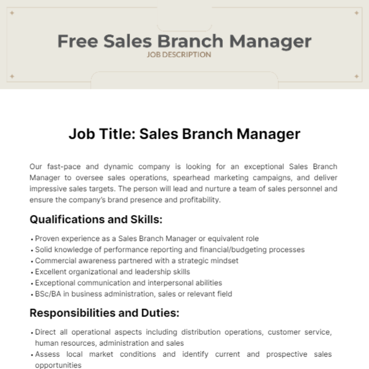 FREE Sales Job Description Templates Examples Edit Online 