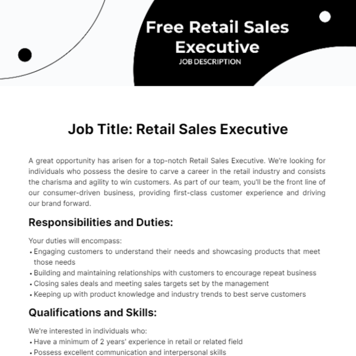 FREE Retail Job Description Templates Examples Edit Online