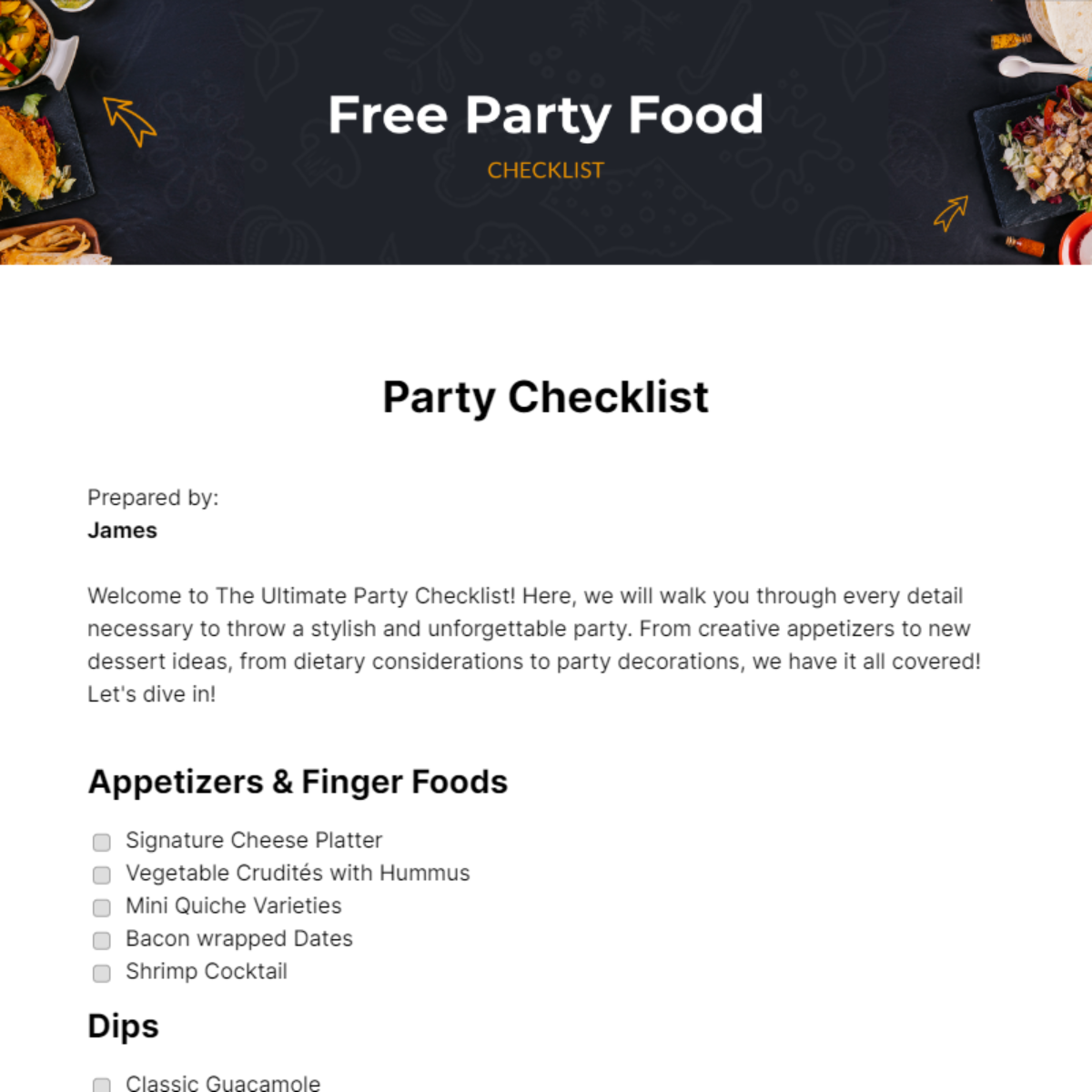 Party Food Checklist Template - Edit Online & Download Example ...
