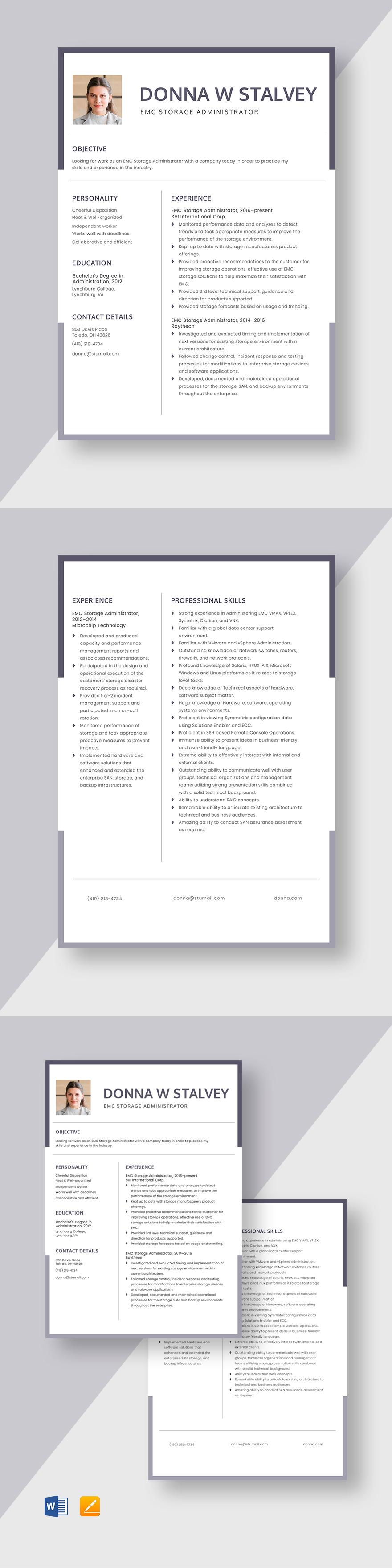 Free EMC Storage Administrator Resume Template - Word, Apple Pages ...