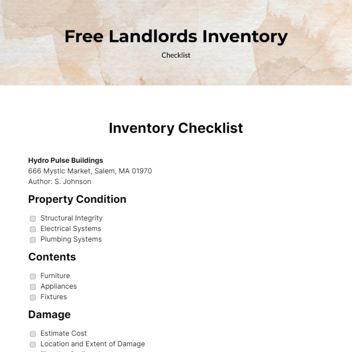 Landlords Inventory Checklist - Edit Online & Download Example