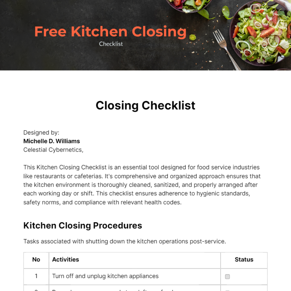Kitchen Closing Checklist Template Edit Online Download Example Kitchen Closing Checklist Template Edit Online Download Example
