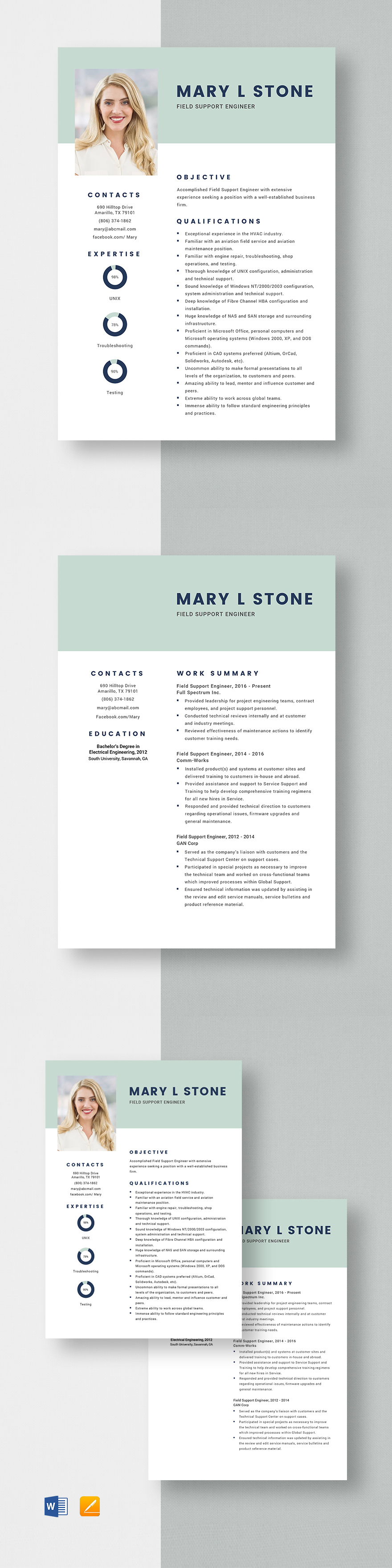Field Support Engineer Resume Template Word Apple Pages Template