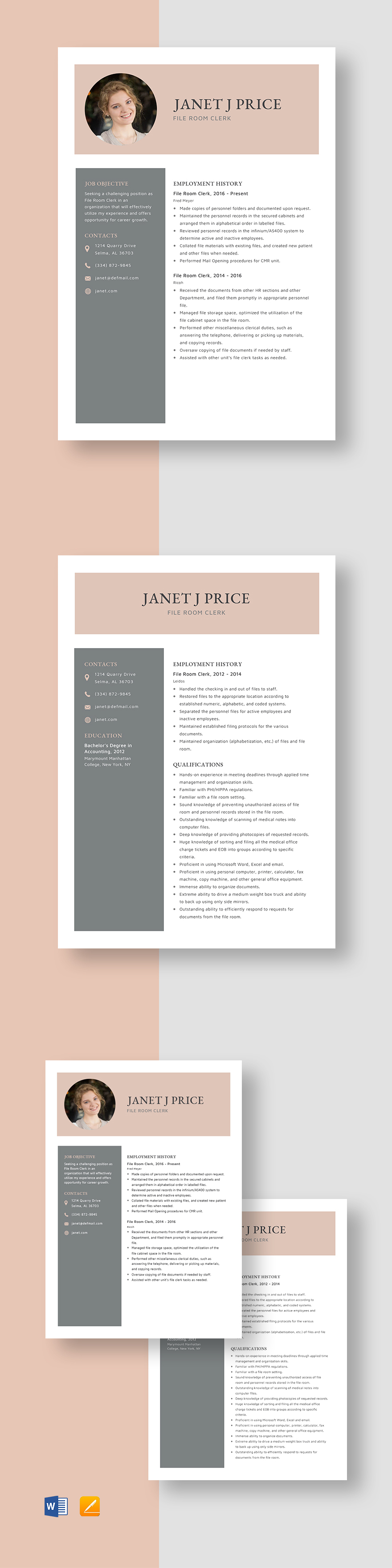 Free File Room Clerk Resume Template - Word, Apple Pages | Template.net