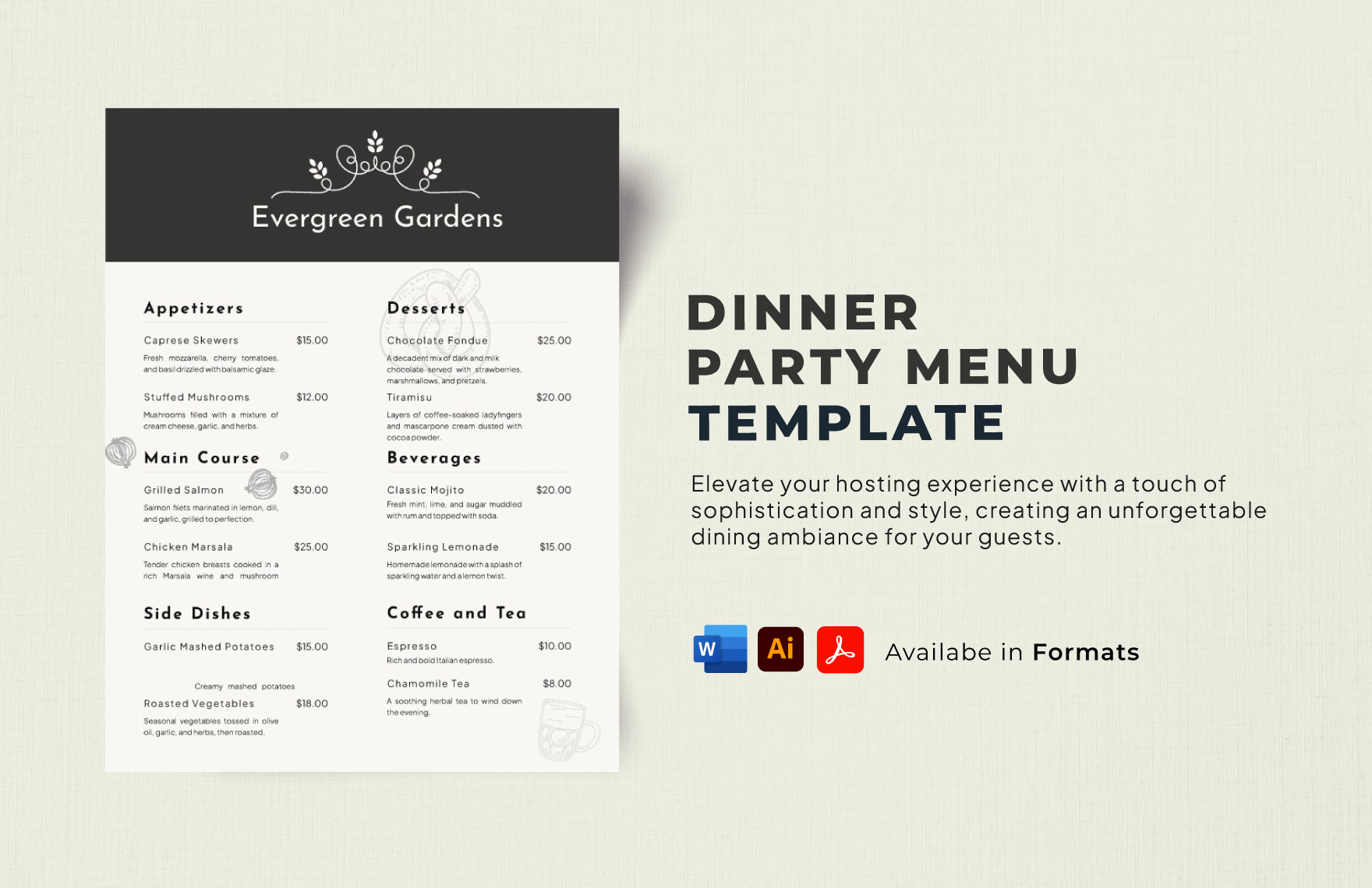 Minimalist Food Menu Template In Illustrator Ms Word Portable