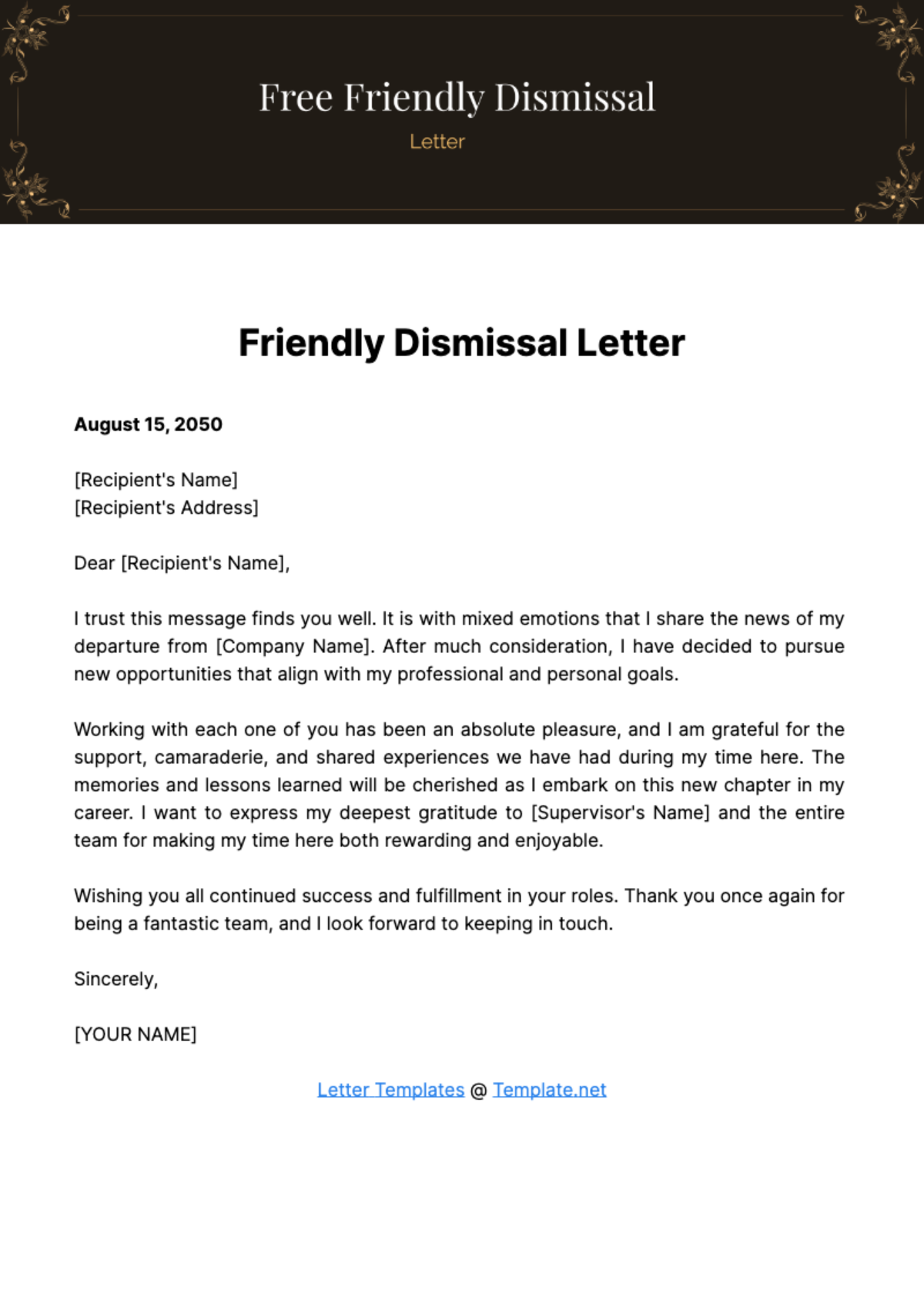 Free Friendly Dismissal Letter Template To Edit Online