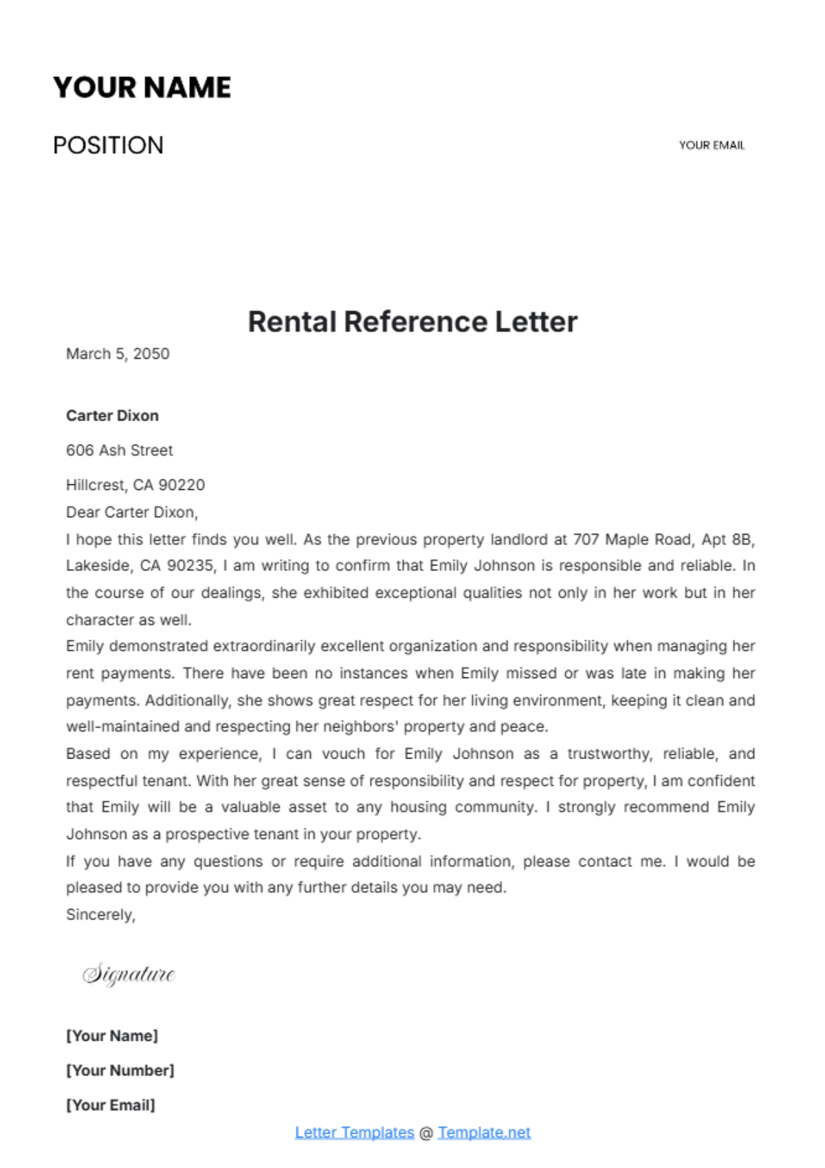 Free Rental Reference Letter Template - Edit Online & Download ...