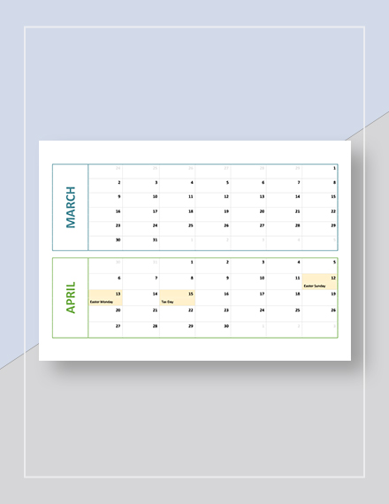 Printable Calendar Template Google Docs Word Apple Pages PDF 