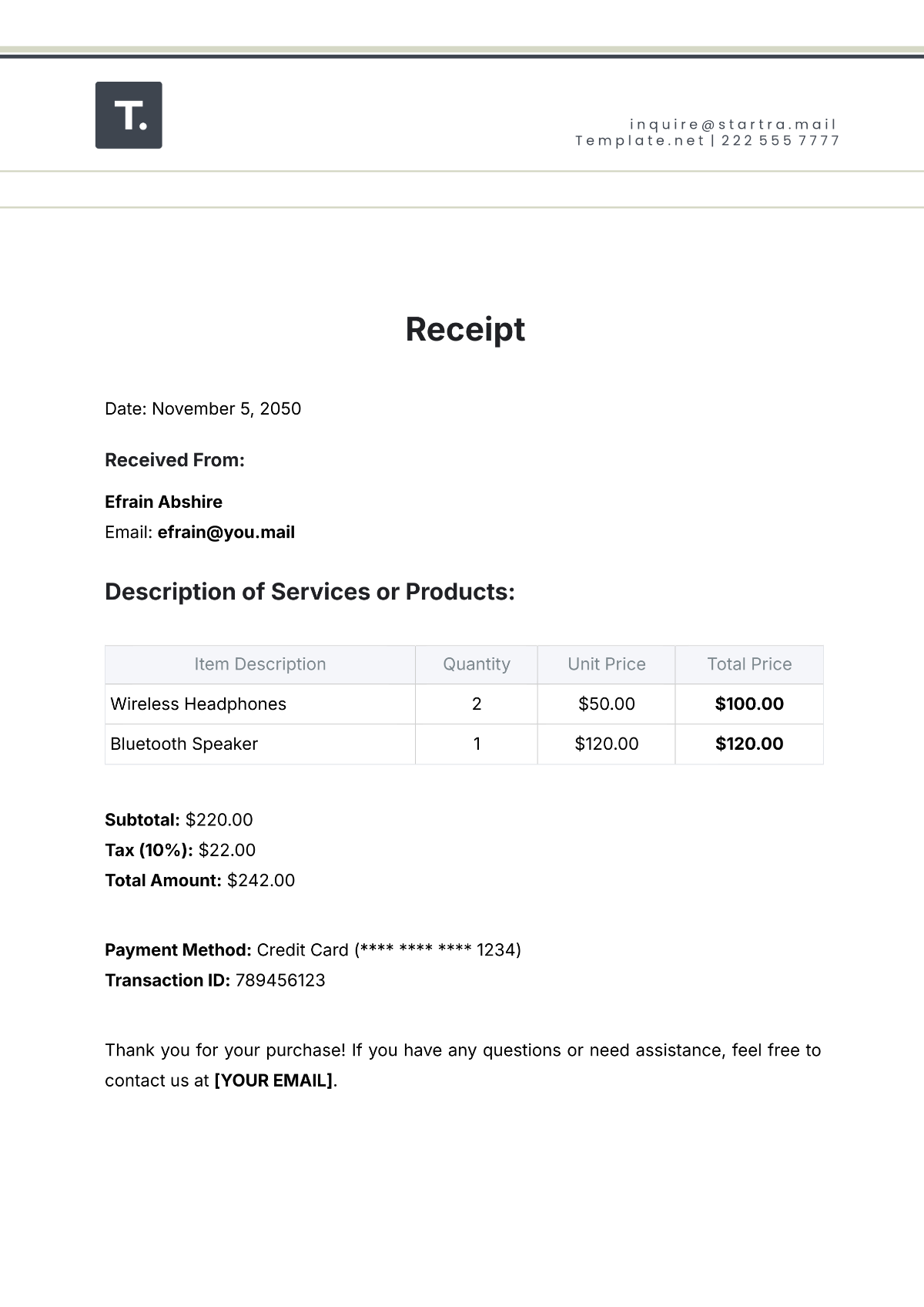 Free Receipt Template To Edit Online