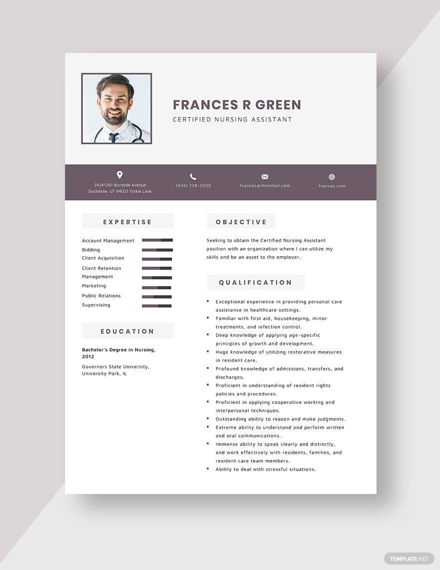 Free Certified Nursing Assistant Resume Download In Word Apple Pages 