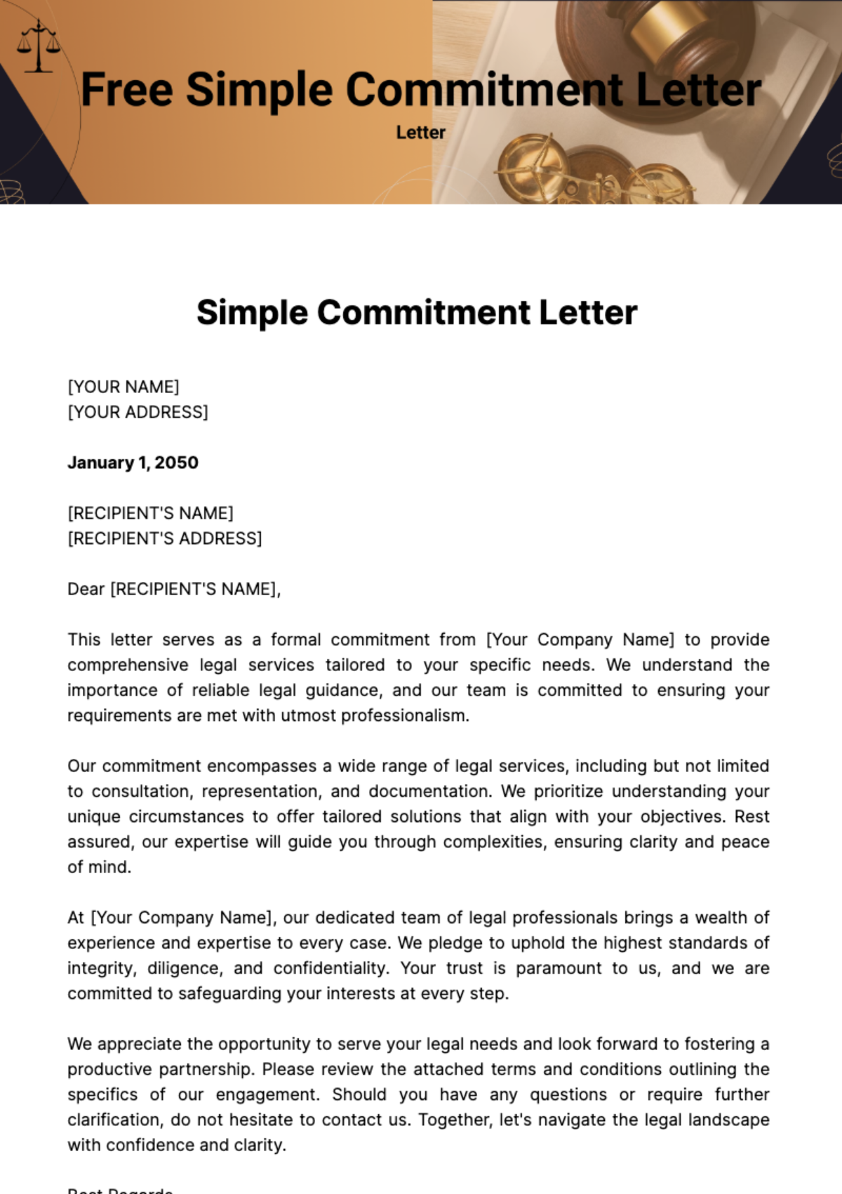 Free Simple Commitment Letter Template To Edit Online