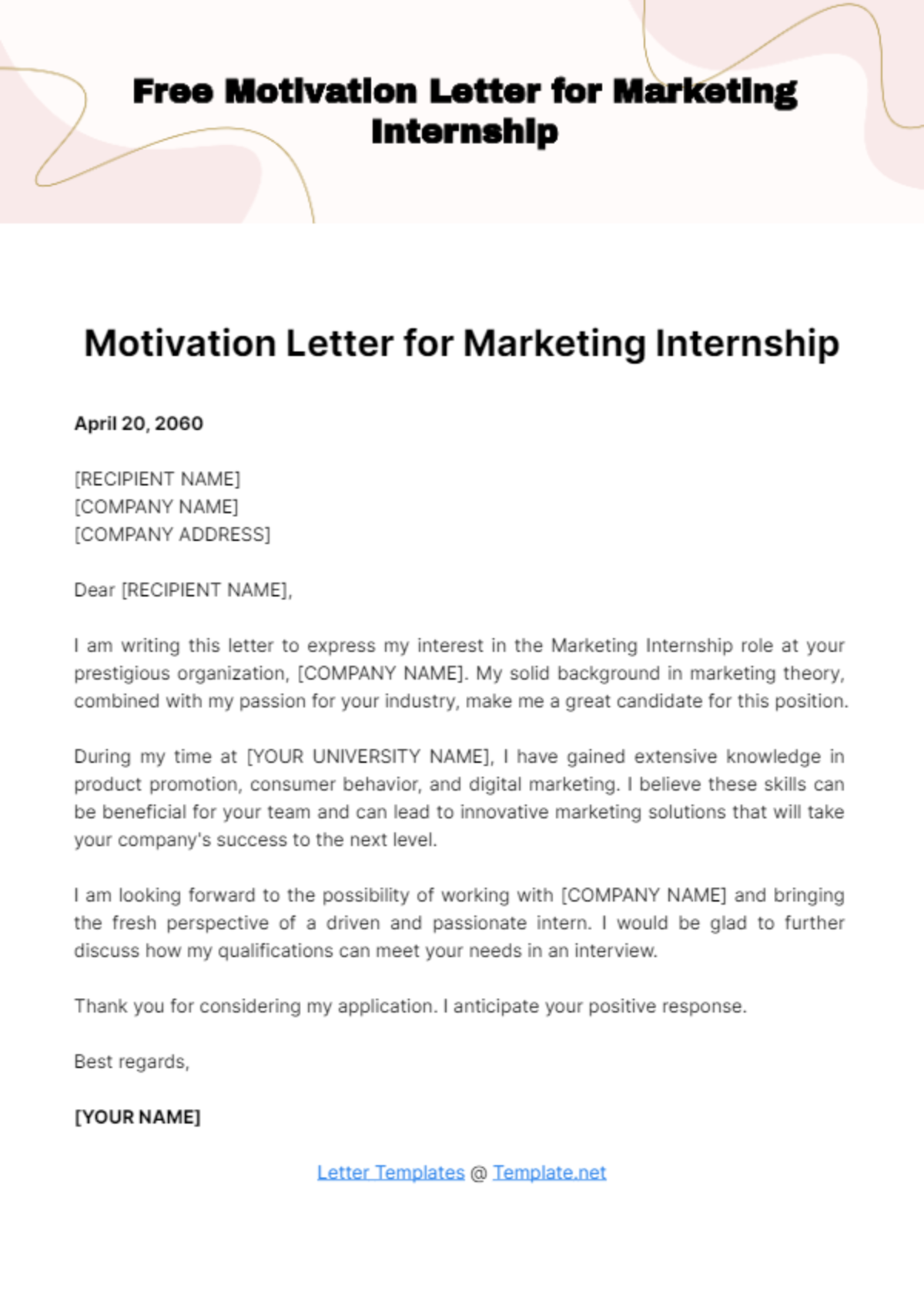 Free Motivation Letter For Marketing Internship Template To Edit Online