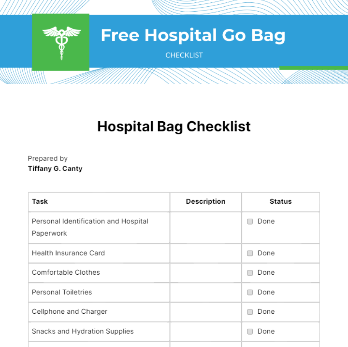 Hospital Go Bag Checklist - Edit Online & Download Example