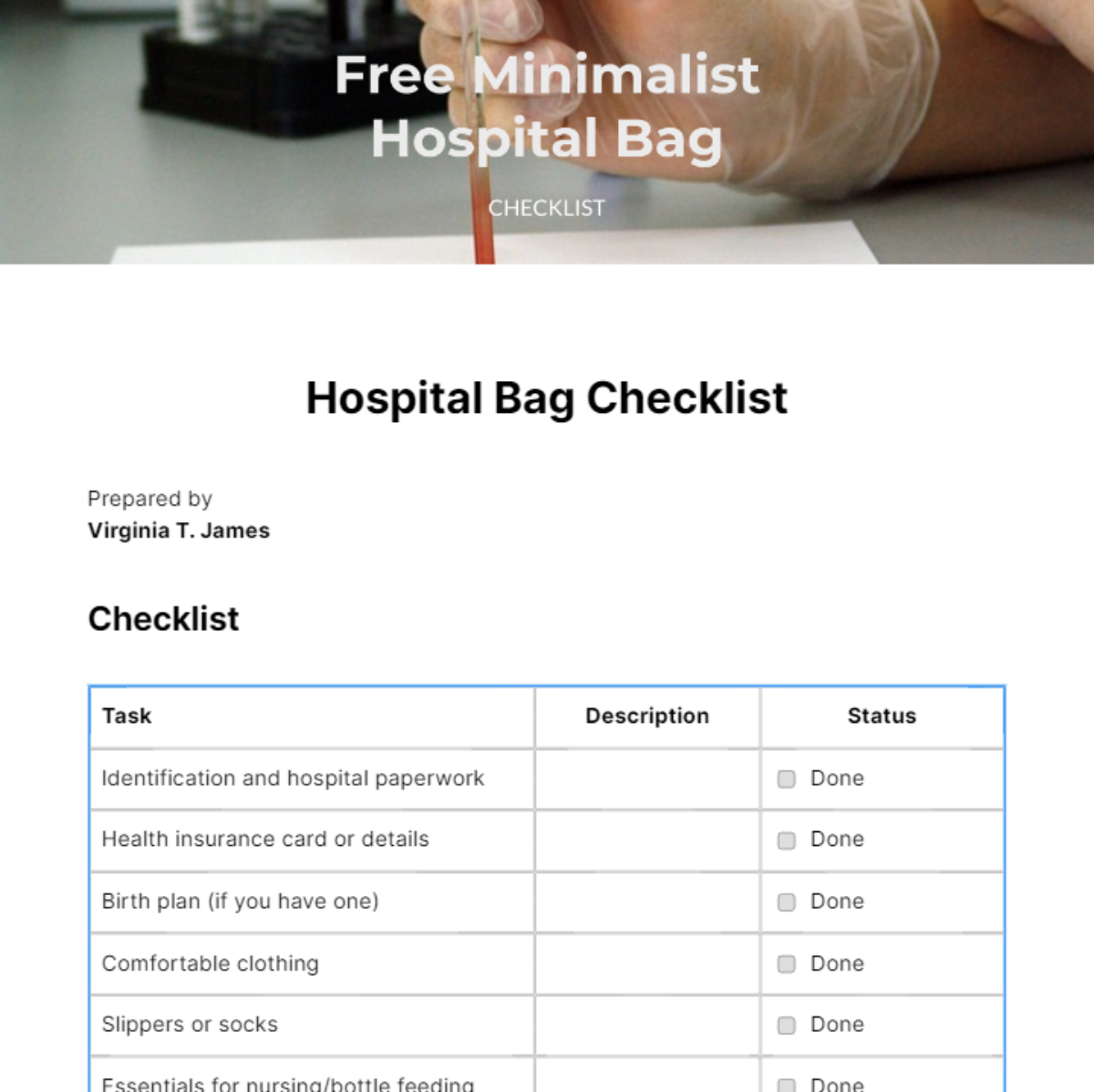 Free Minimalist Hospital Bag Checklist - Edit Online & Download ...