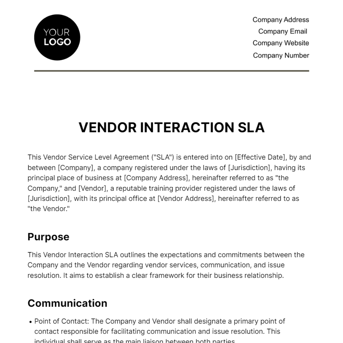 Vendor Interaction SLA HR Template Edit Online Download Example vendor-interaction-sla-hr-template-edit-online-download-example