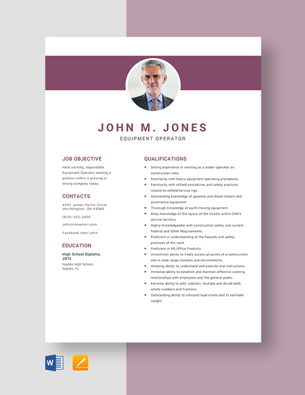 Free Heavy Equipment Operator Resume - Download in Word, Apple Pages ...