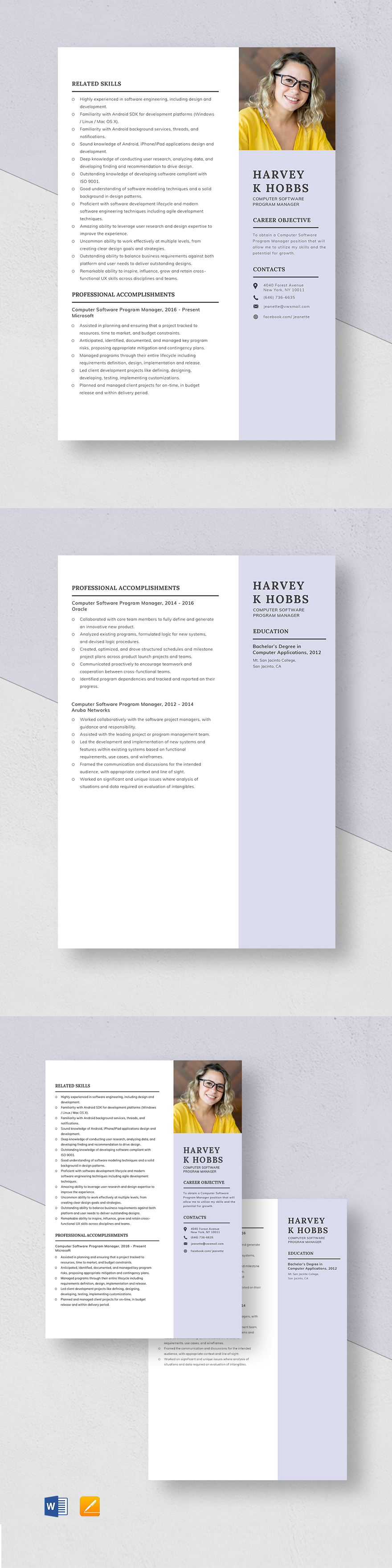 Computer Software Program Manager Resume Template Word Apple Pages 