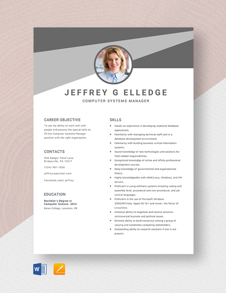 Computer Specialist Resume Template - Download in Word, PSD, Apple ...