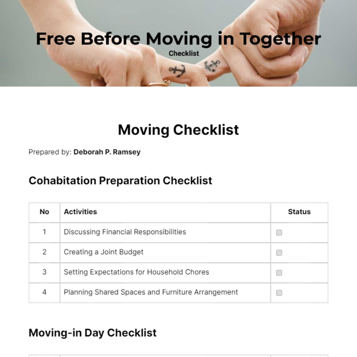 Before Moving in Together Checklist - Edit Online & Download Example