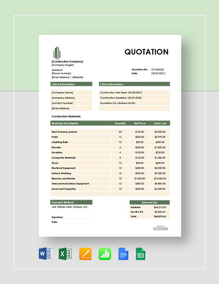 FREE Free Construction Labour Quotation Template: Download 1 ...