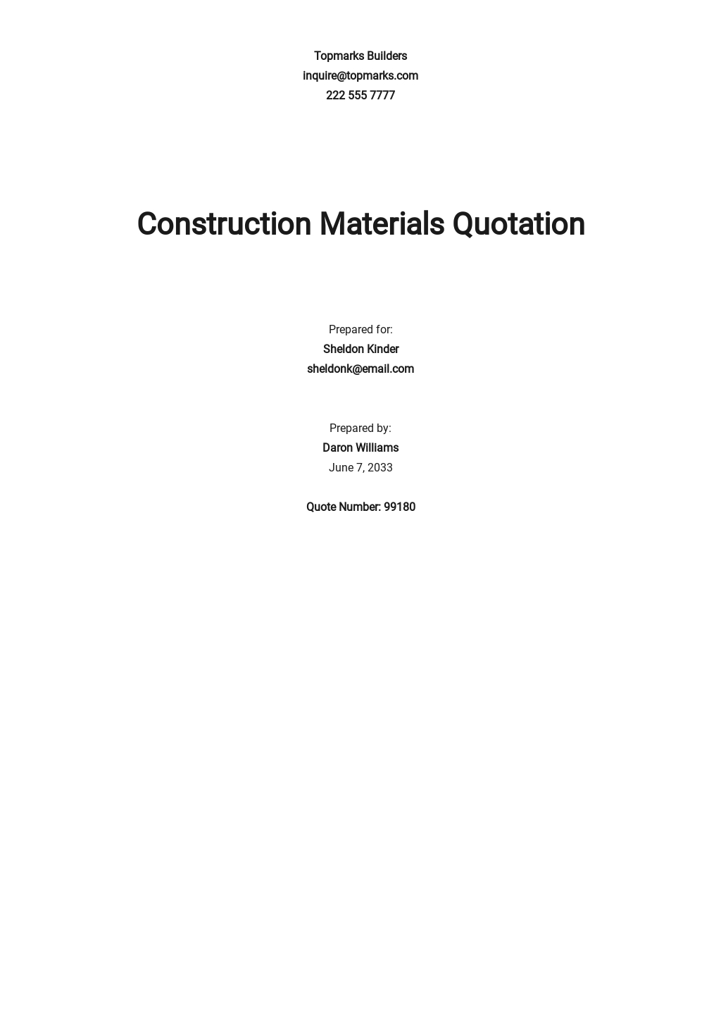 Construction Material Quotation Template [Free PDF] - Word | Excel ...