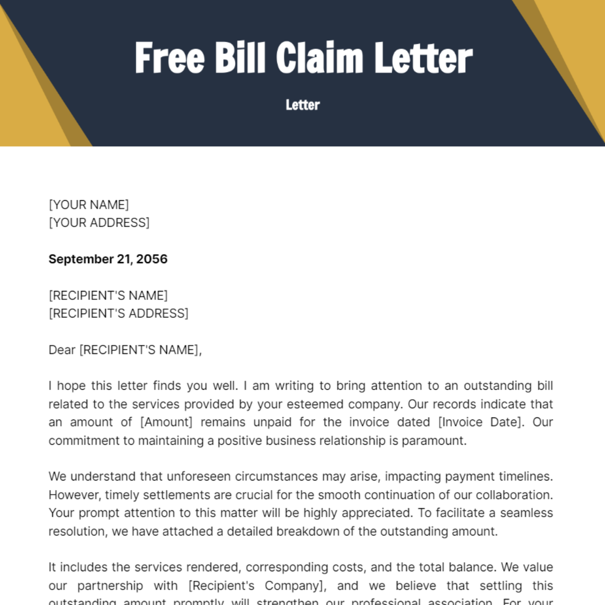 Free Bill Claim Letter - Edit Online & Download | Template.net