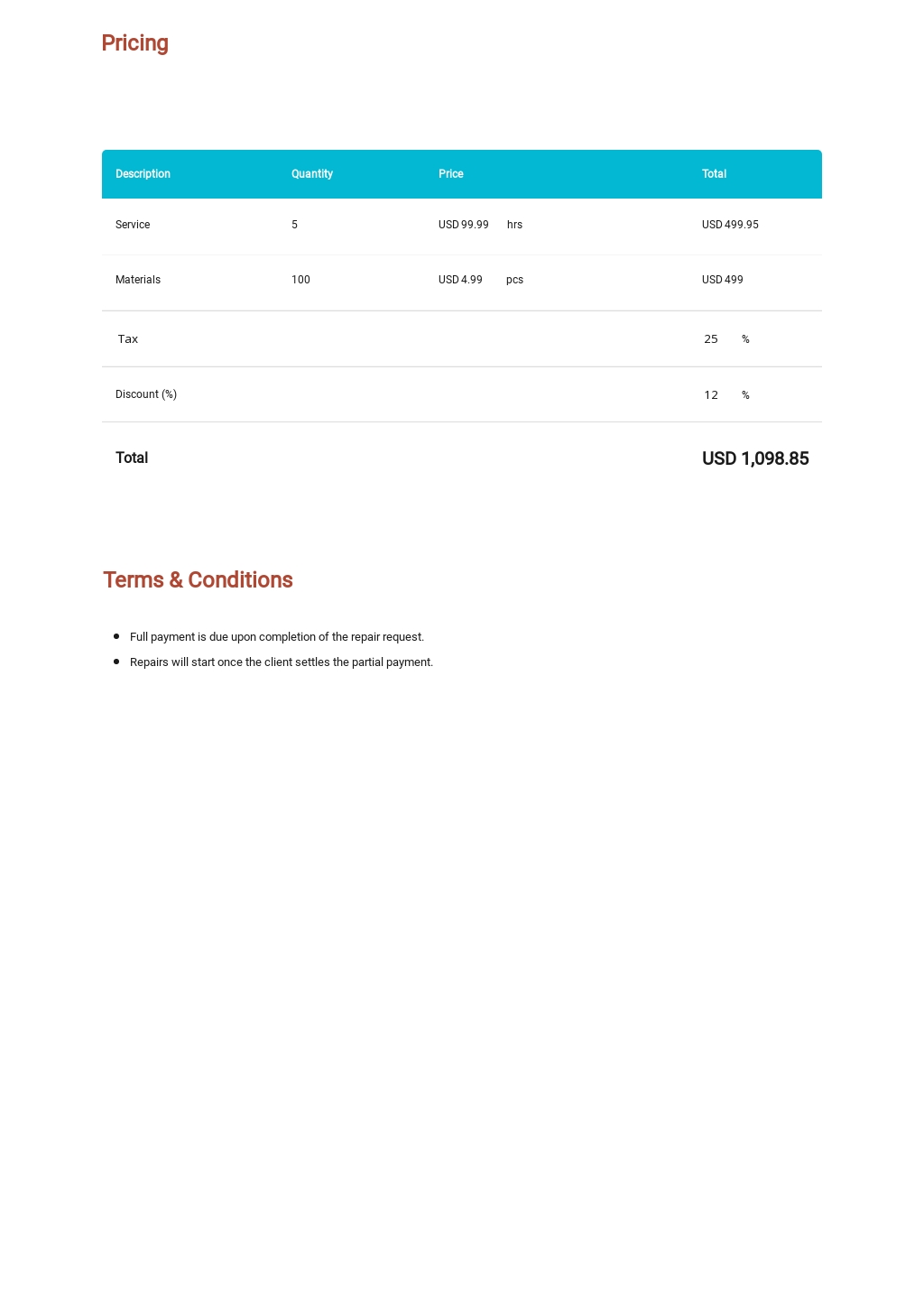 Roof Repair Quotation Template [Free PDF] - Word | Excel | Apple Pages ...