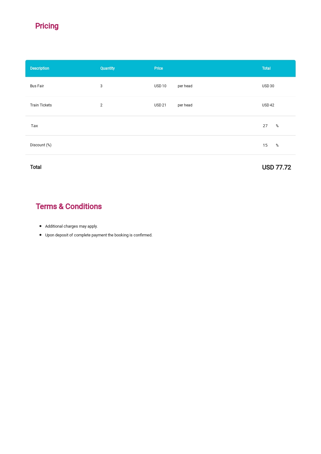 Travel Expense Quotation Template in Google Docs, Google Sheets, Excel ...