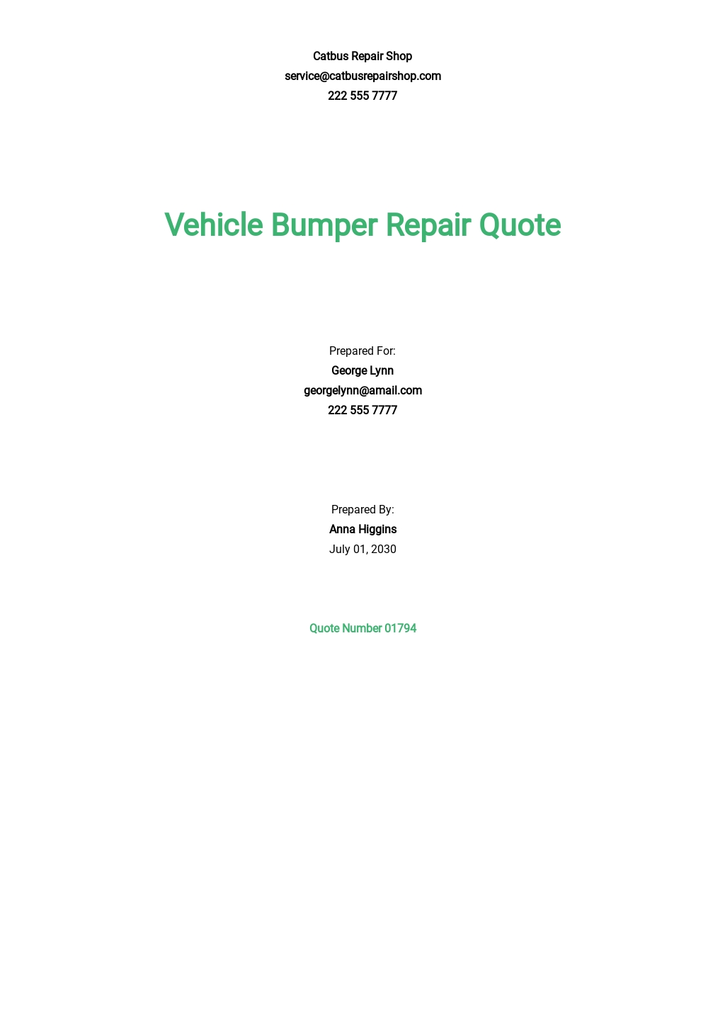 Car Repair Quotation Template [Free PDF] - Google Docs, Google Sheets ...