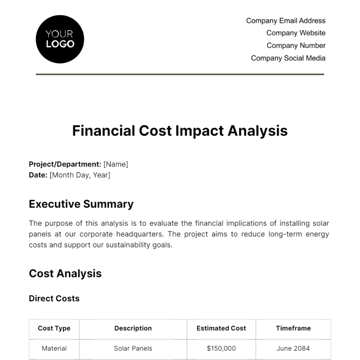Financial Cost Impact Analysis Template Edit Online Download Example
