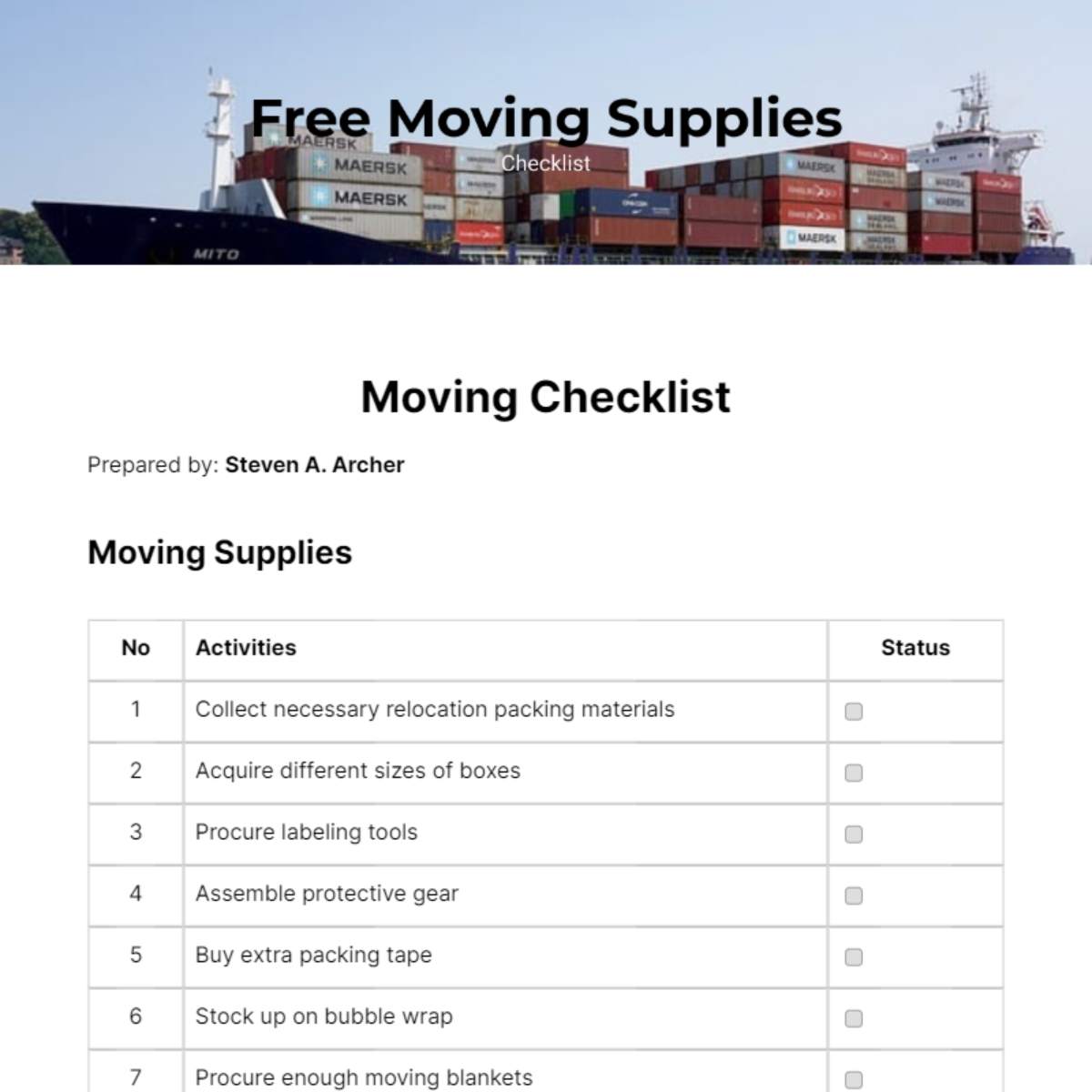 Moving Supplies Checklist - Edit Online & Download Example