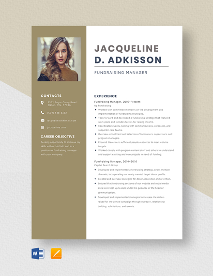 Free Fundraising Coordinator Resume - Download in Word, Apple Pages ...