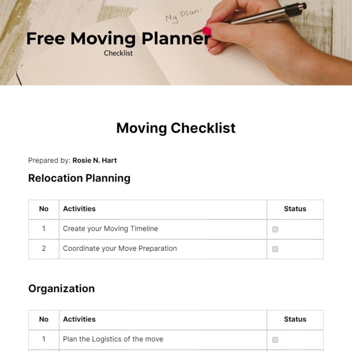 Free Moving Planner Checklist - Edit Online & Download | Template.net