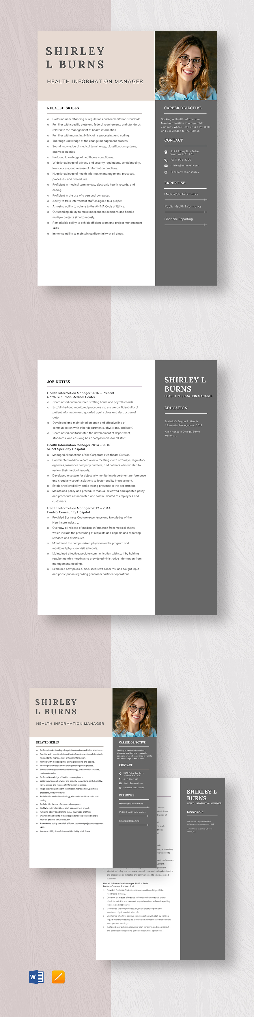 Health Information Manager Resume Template Word Apple Pages 
