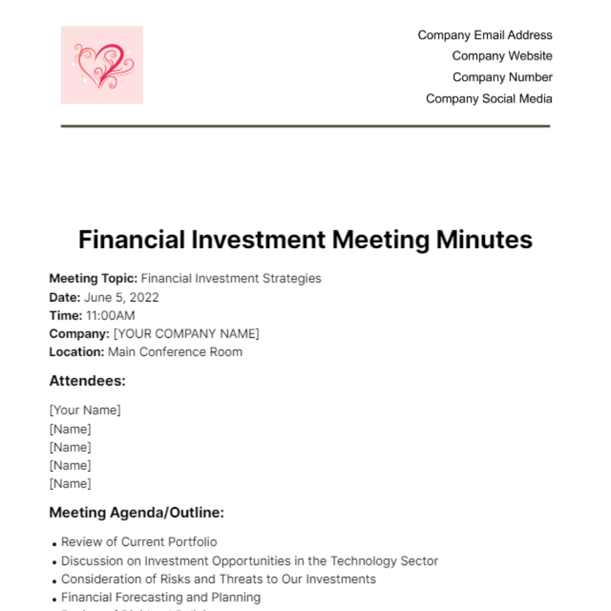 Financial Investment Meeting Minute Template - Edit Online & Download ...