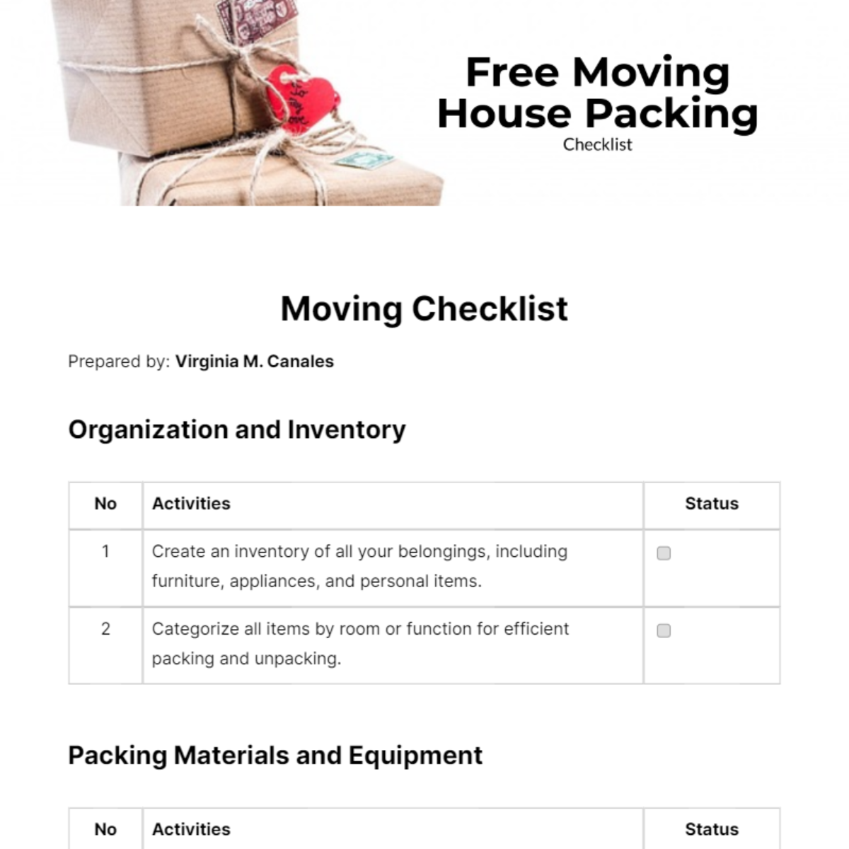 Moving House Packing Checklist - Edit Online & Download Example