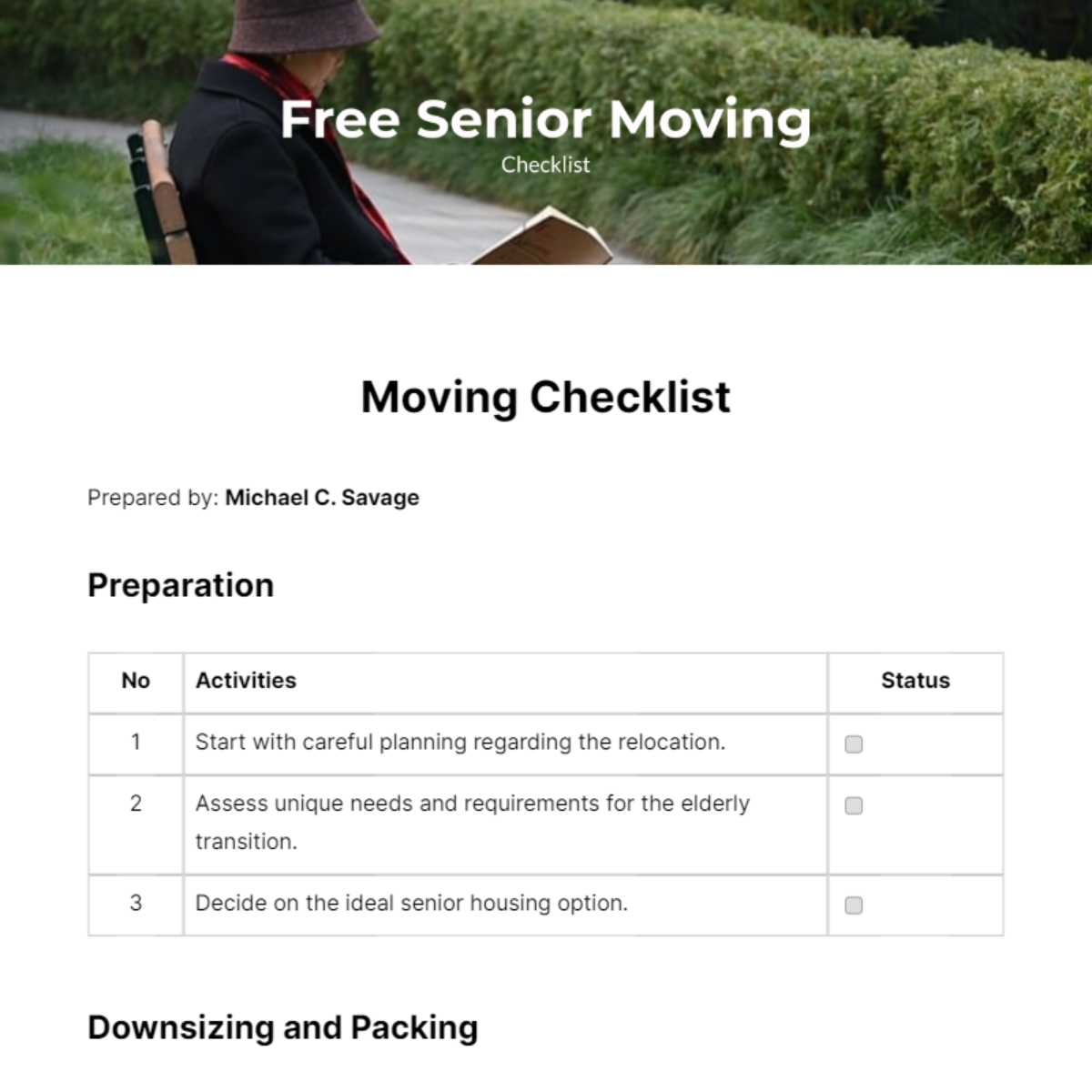 Senior Moving Checklist - Edit Online & Download Example