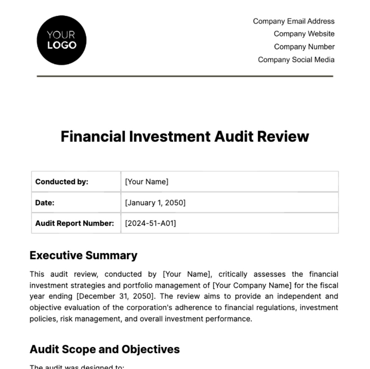 Financial Investment Audit Review Template - Edit Online & Download ...
