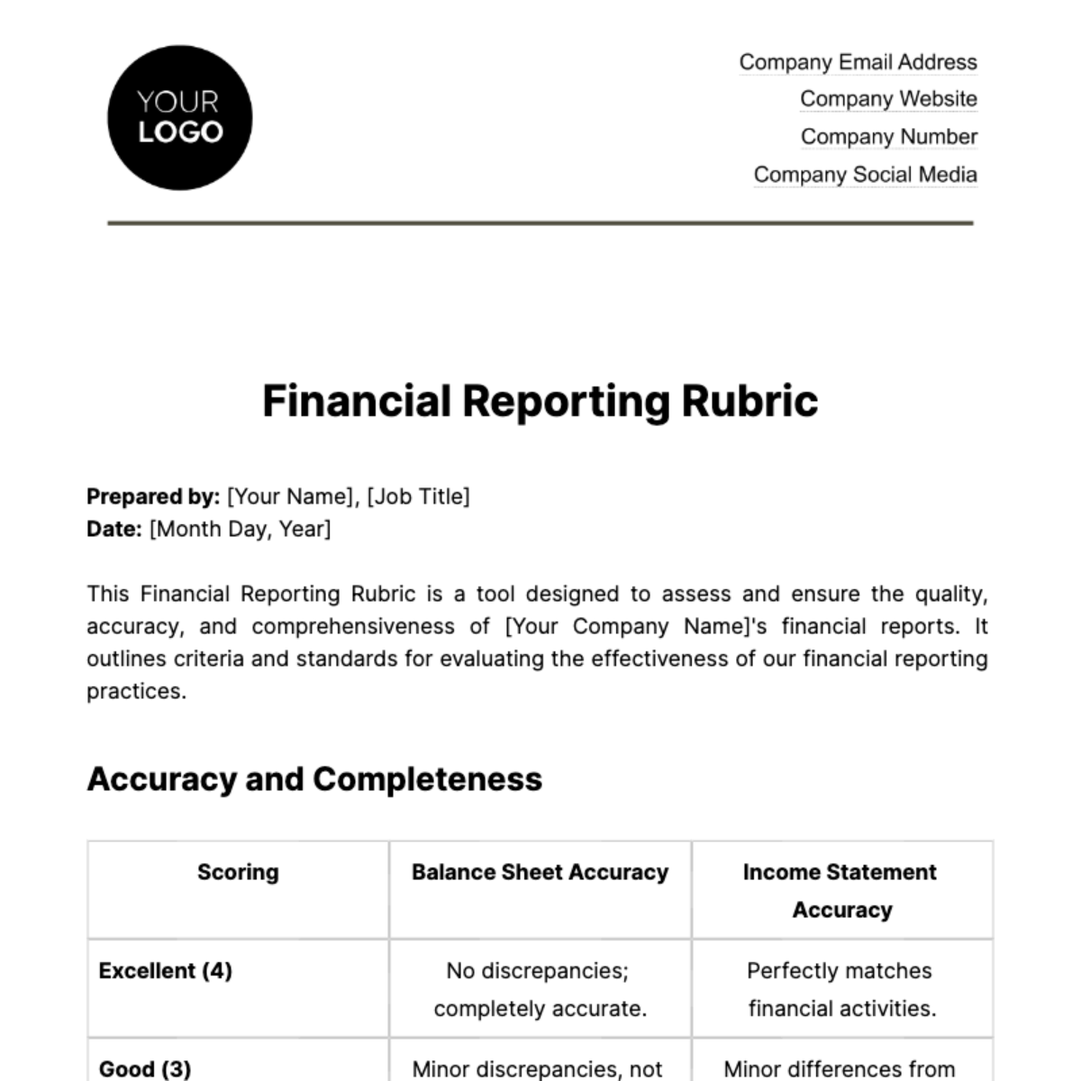 Financial Reporting Rubric Template - Edit Online & Download Example ...