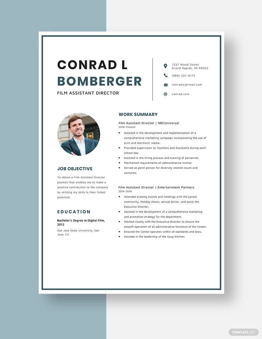 Free Film Assistant Director Resume Download In Word Apple Pages 